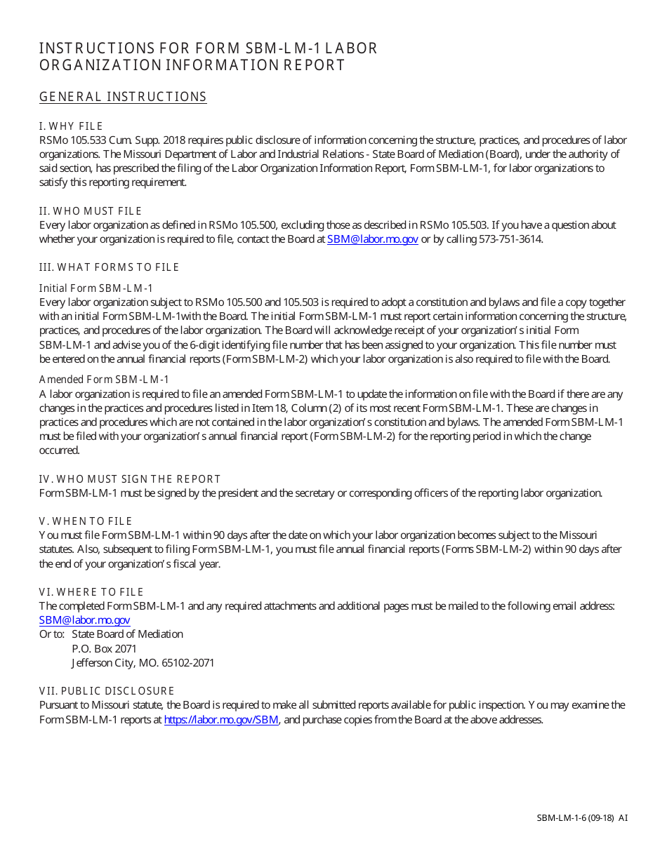 Download Instructions for Form SBM-LM-1 Labor Organization Information ...