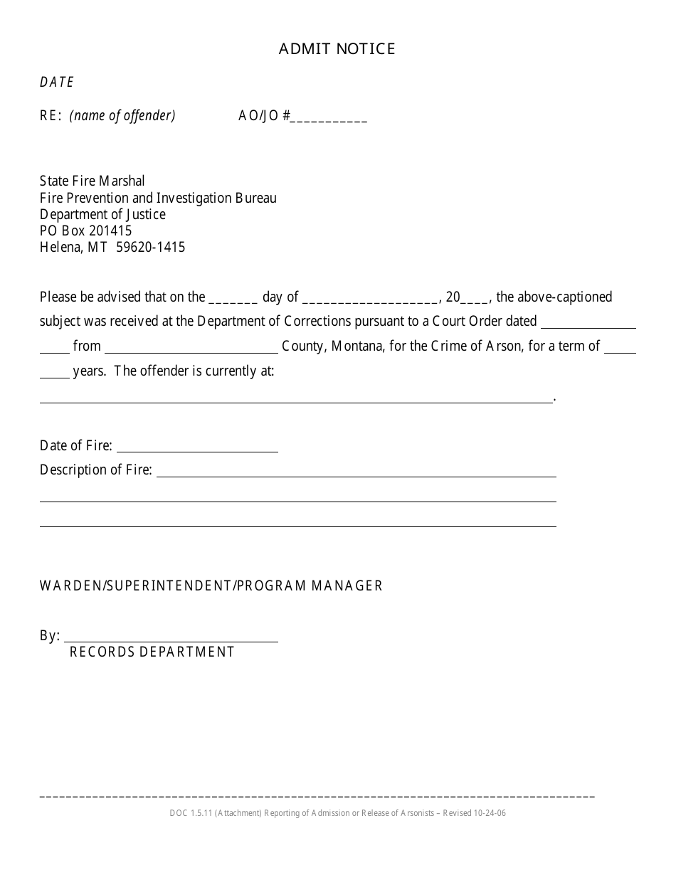 Montana Admit Notice - Fill Out, Sign Online and Download PDF ...