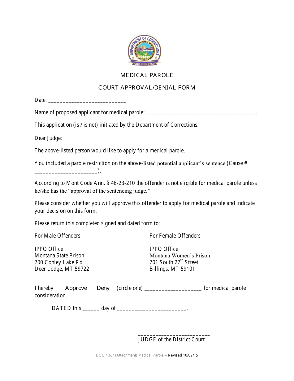 Montana Court Approval/Denial Form - Fill Out, Sign Online and Download ...