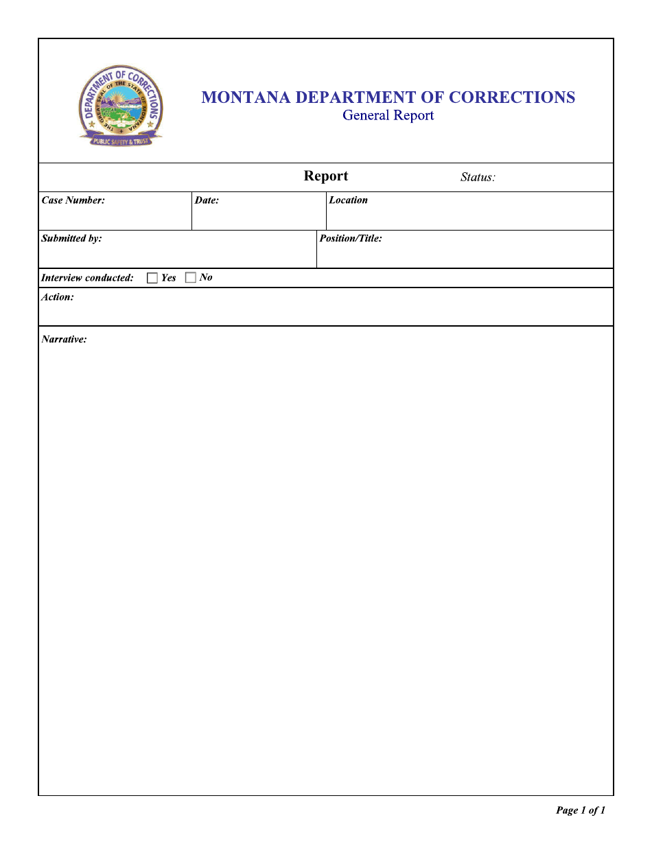 Montana General Report Form - Fill Out, Sign Online and Download PDF ...