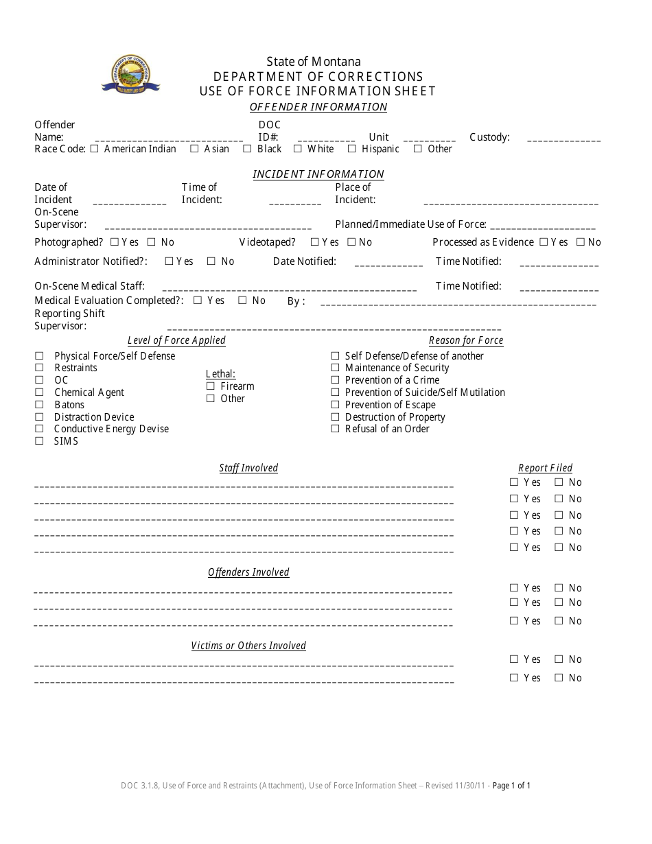 Montana Use of Force Information Sheet - Fill Out, Sign Online and ...