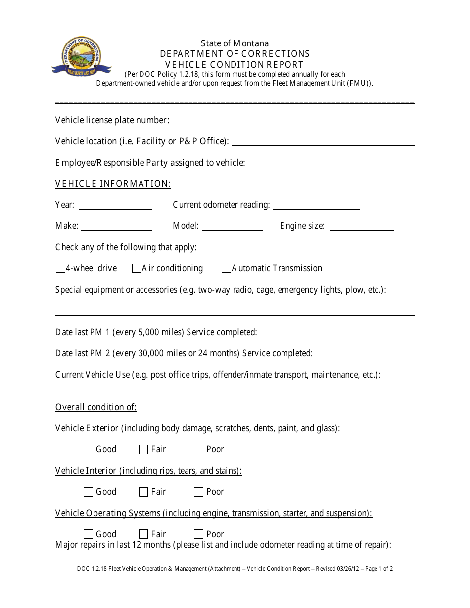 Montana Vehicle Condition Report Form - Fill Out, Sign Online and ...