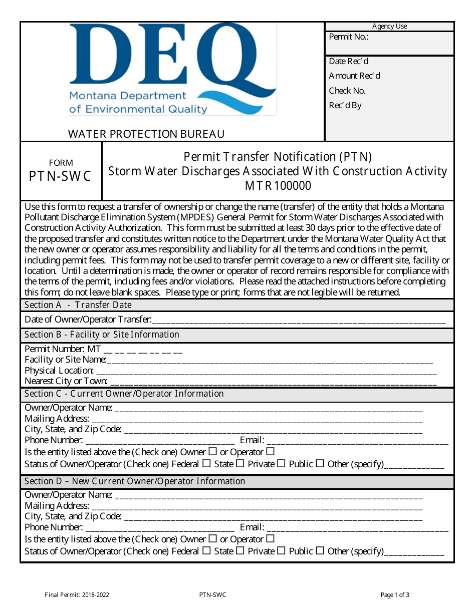 Form PTN-SWC - Fill Out, Sign Online and Download Fillable PDF, Montana ...
