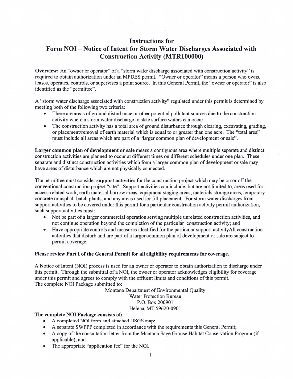 Download Instructions for Form NOI-SWC Notice of Intent (Noi) - Storm Water Discharge Associated ...