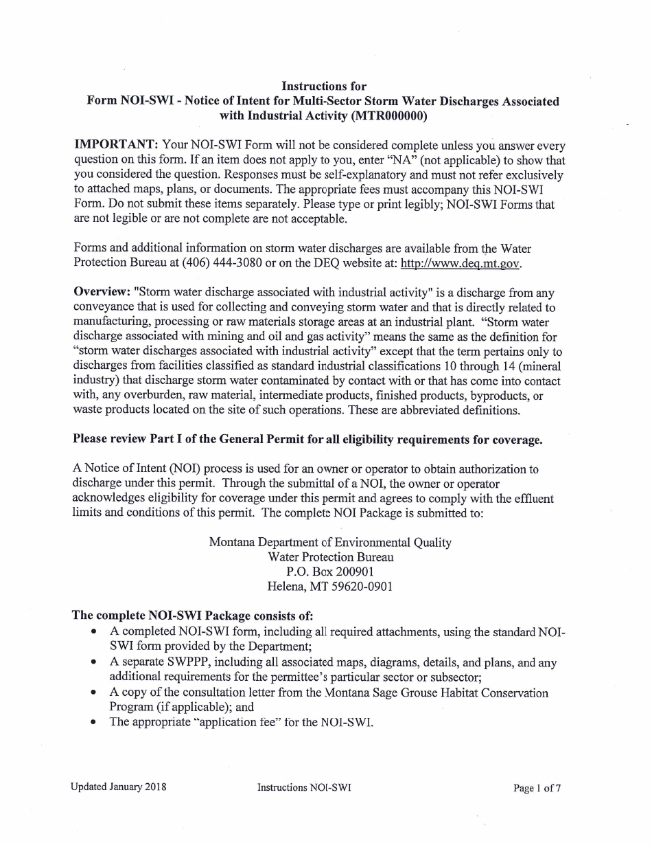 Download Instructions for Form NOI-SWI Notice of Intent for Multi ...