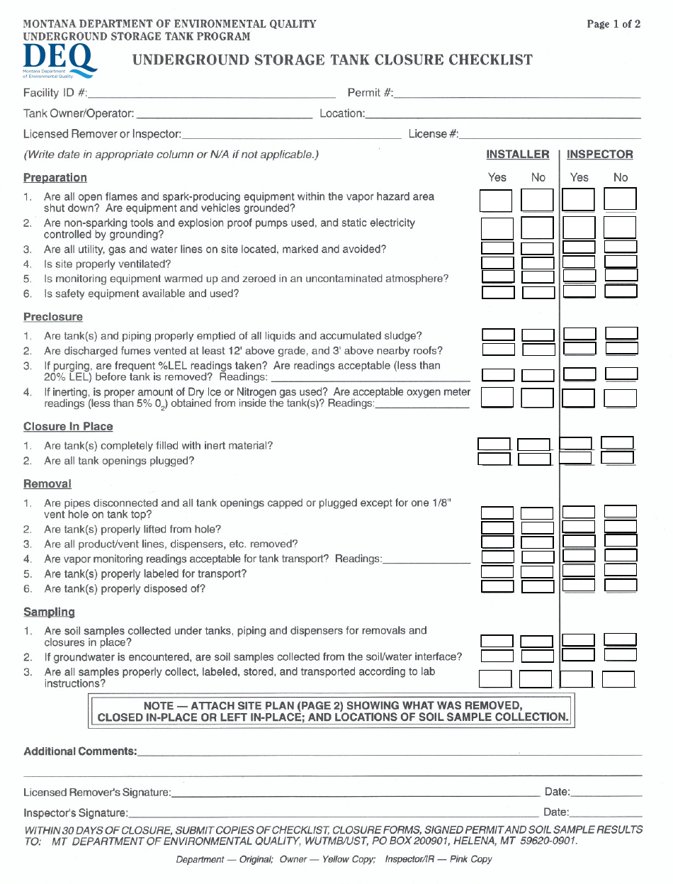 Montana Underground Storage Tank Closure Checklist - Fill Out, Sign ...