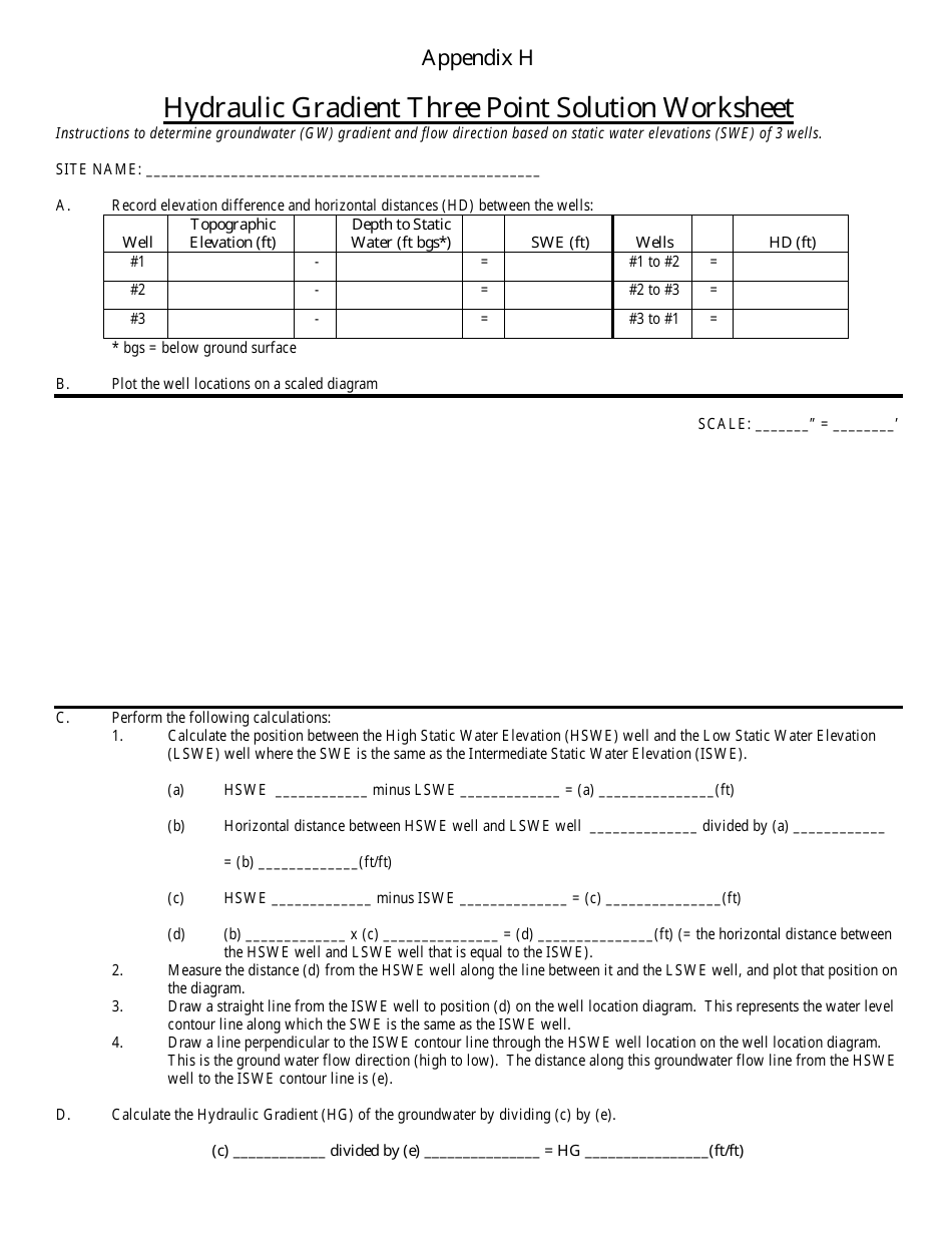 Montana Hydraulic Gradient Three Point Solution Worksheet - Fill Out ...