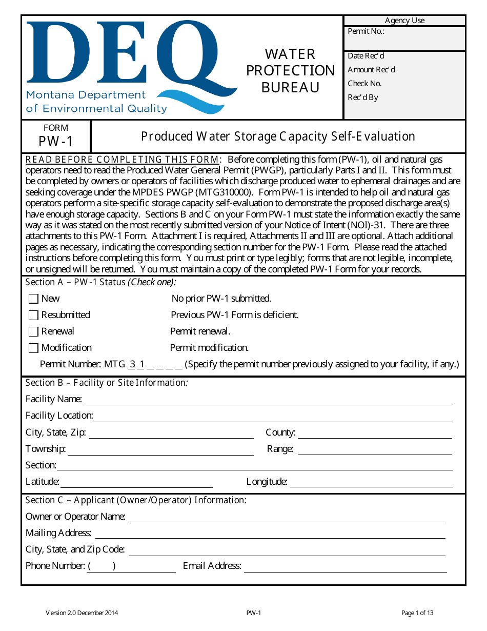 Form PW-1 - Fill Out, Sign Online and Download Fillable PDF, Montana ...