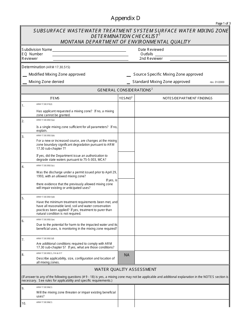 Montana Subsurface Wastewater Treatment System Surface Water Mixing ...