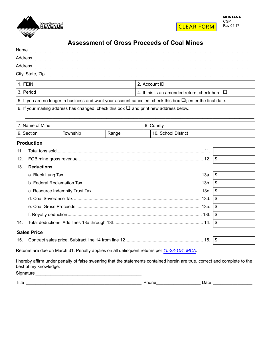 Form CGP - Fill Out, Sign Online and Download Fillable PDF, Montana ...
