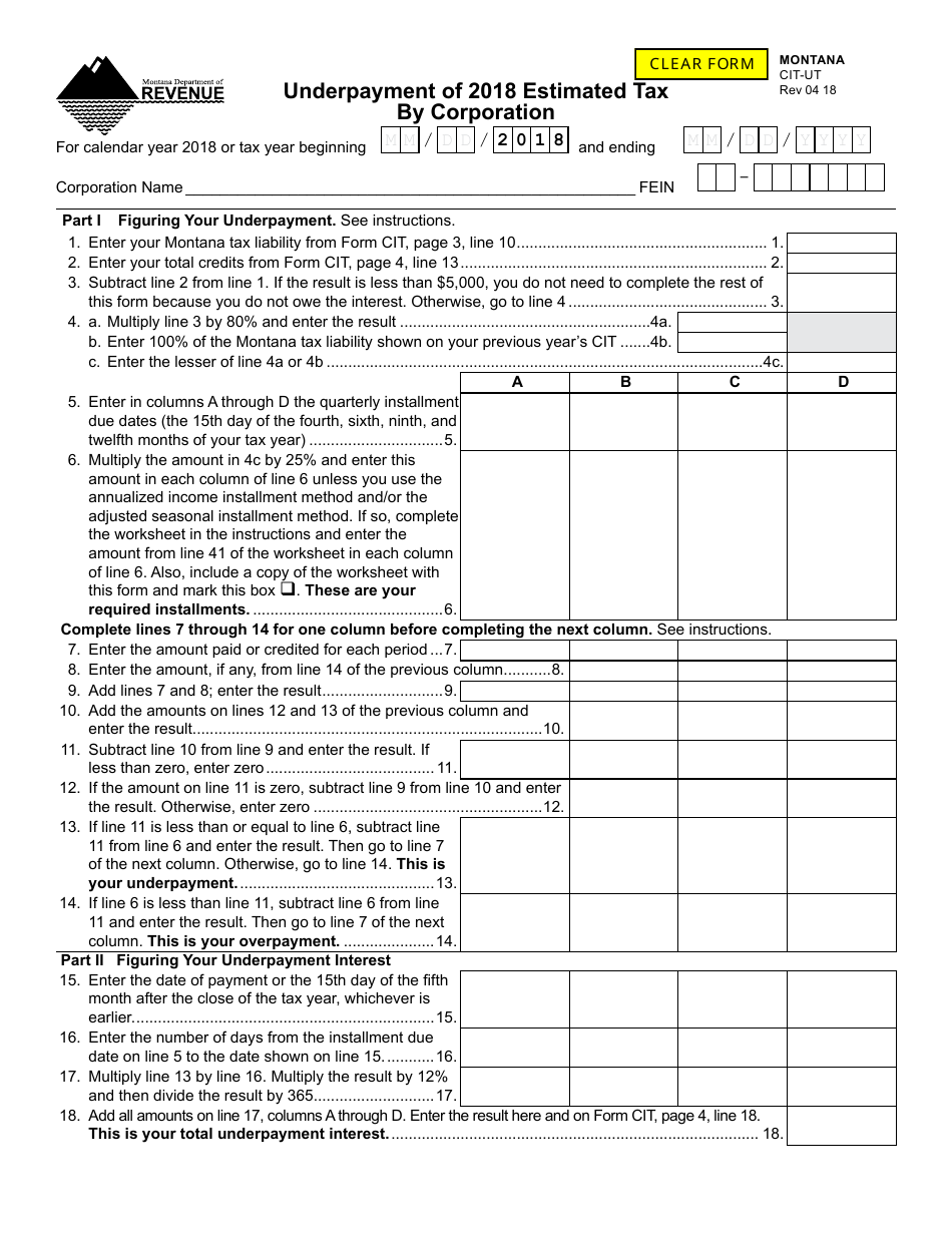 Form CIT-UT - 2018 - Fill Out, Sign Online and Download Fillable PDF ...