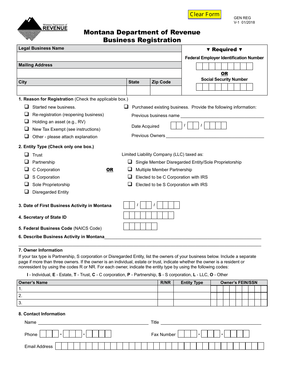 Form GEN REG - Fill Out, Sign Online and Download Fillable PDF, Montana ...