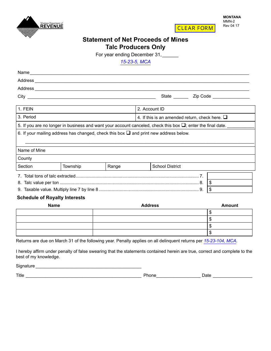 Form MMN-2 - Fill Out, Sign Online and Download Fillable PDF, Montana ...
