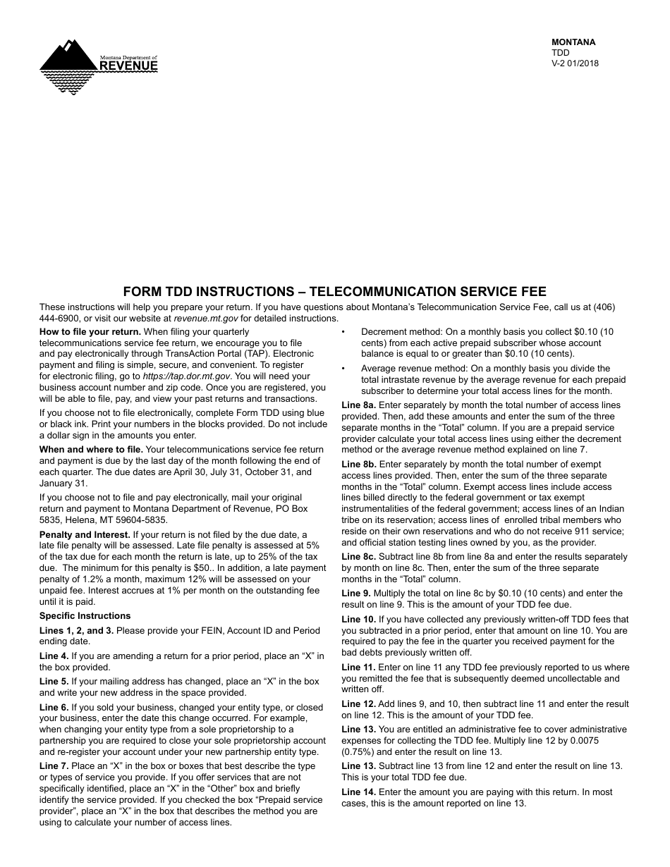 Form TDD - Fill Out, Sign Online and Download Fillable PDF, Montana ...