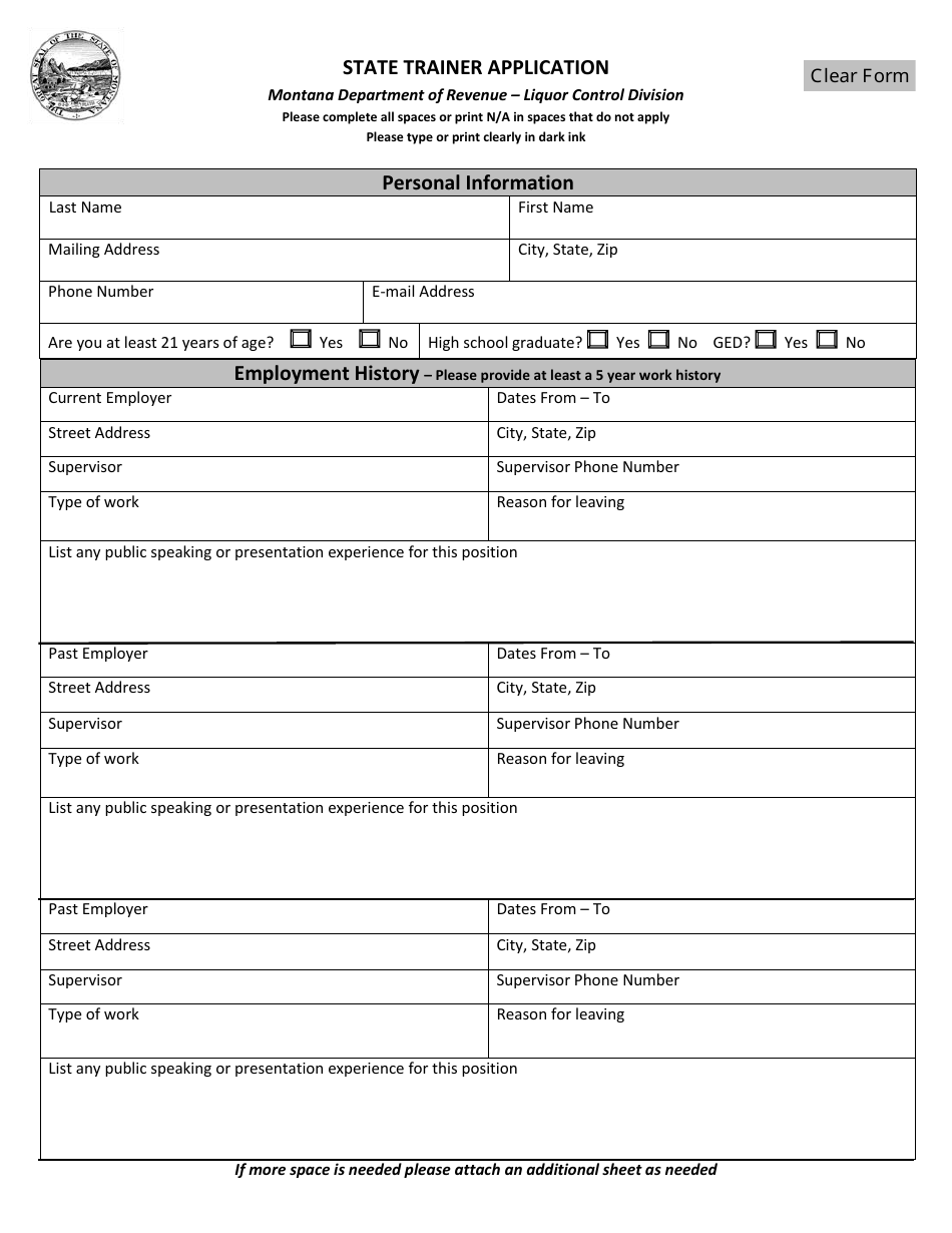 Montana State Trainer Application Form - Fill Out, Sign Online and ...