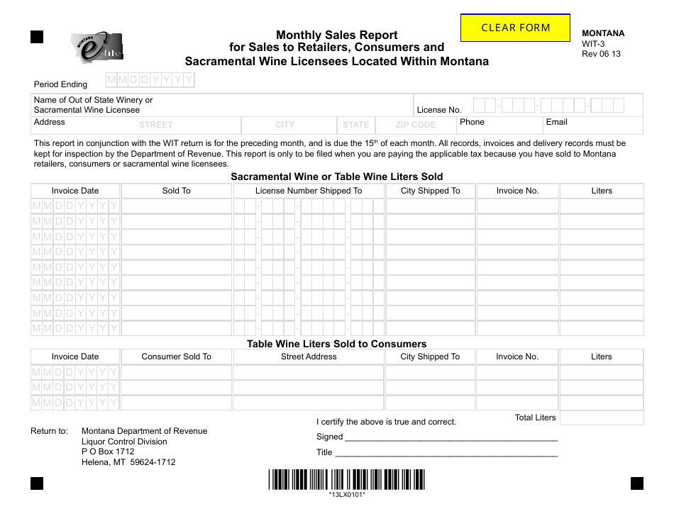 Form WIT-3 - Fill Out, Sign Online and Download Fillable PDF, Montana ...