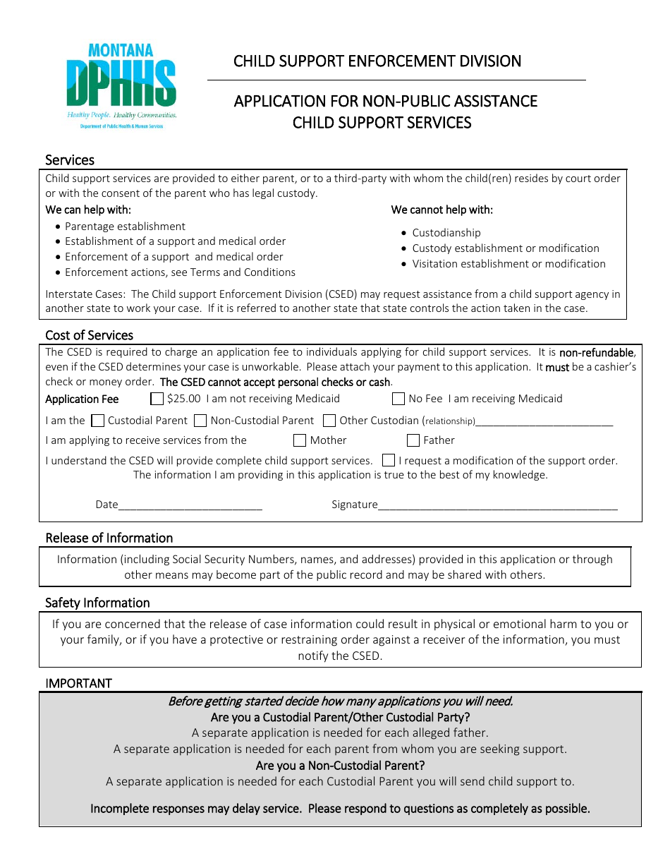 Montana Application for Non-public Assistance Child Support Services ...