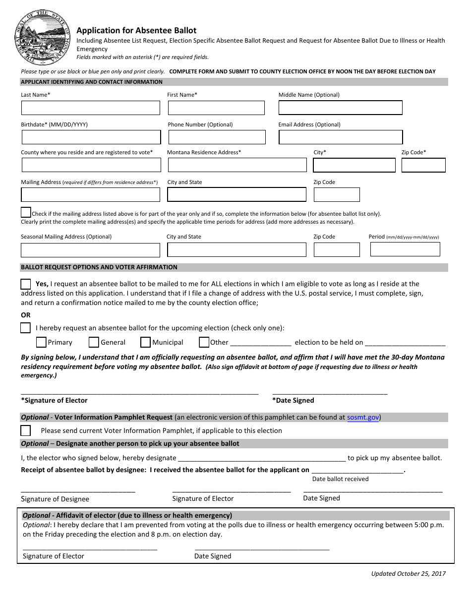 Montana Application for Absentee Ballot - Fill Out, Sign Online and ...