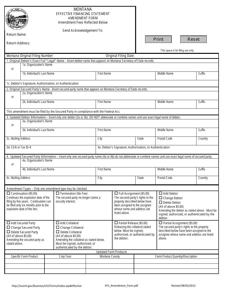 Montana Effective Financing Statement Amendment Form - Fill Out, Sign ...