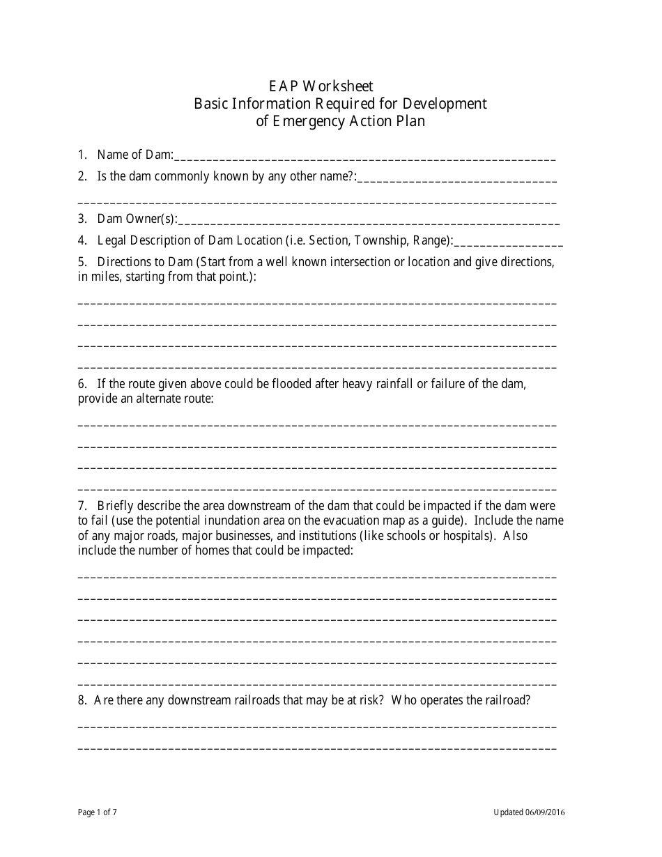 Nebraska Eap Worksheet - Basic Information Required for Development of ...