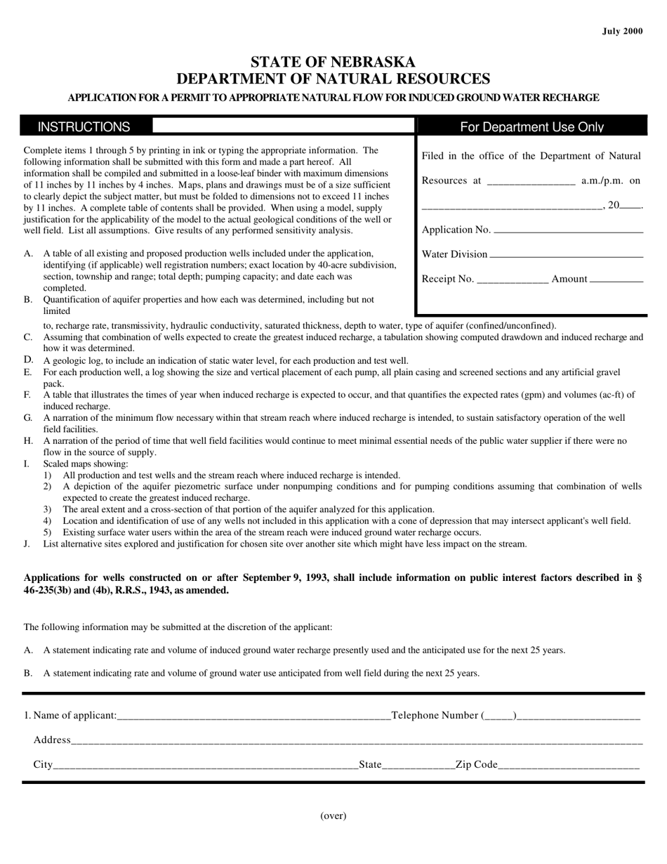 Nebraska Application for a Permit to Appropriate Natural Flow for ...
