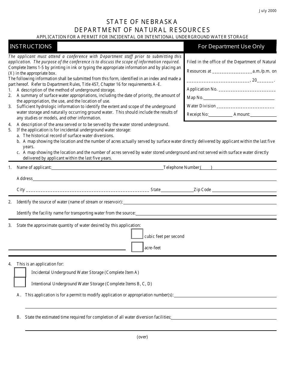 Nebraska Application for a Permit for Incidental or Intentional ...