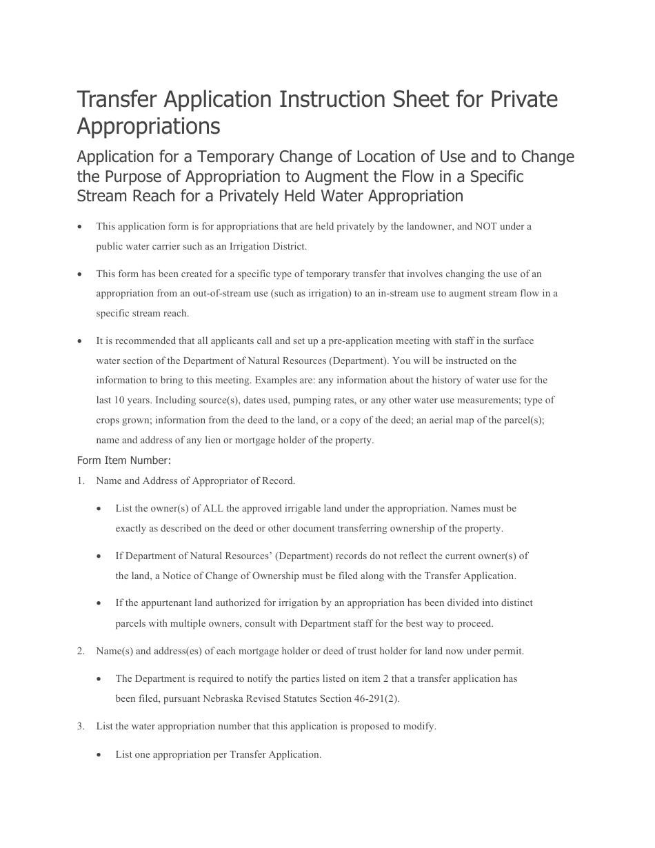 Download Instructions for DNR Form SW-100 Private Transfer to ...