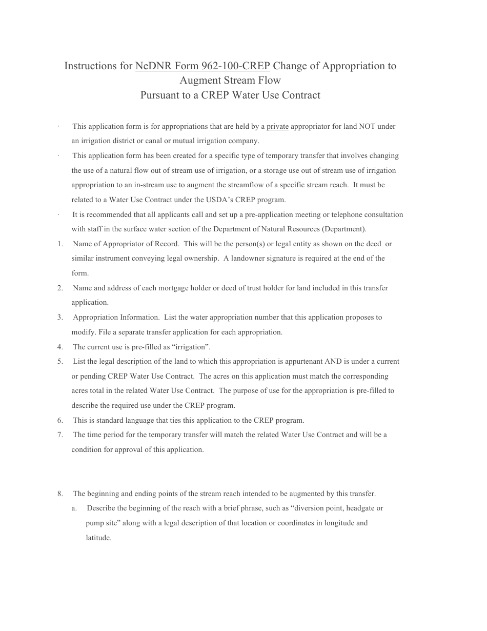 Download Instructions for DNR Form 962-100-CREP Change of Appropriation ...