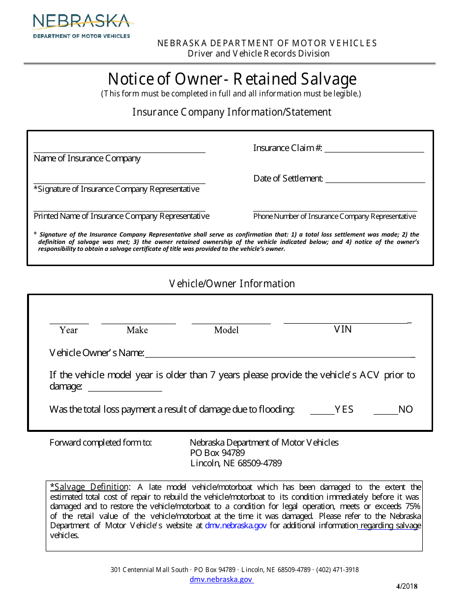 Nebraska Notice of Owner - Retained Salvage - Fill Out, Sign Online and ...
