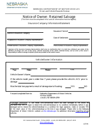 Nebraska Notice of Owner - Retained Salvage Download Fillable PDF ...