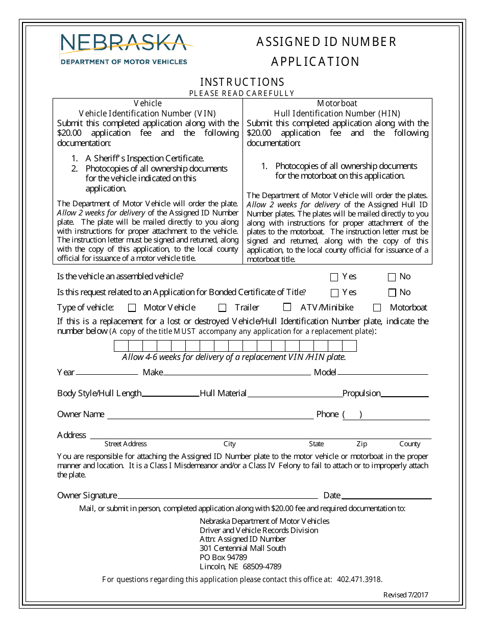 Nebraska Assigned Id Number Application Form - Fill Out, Sign Online ...