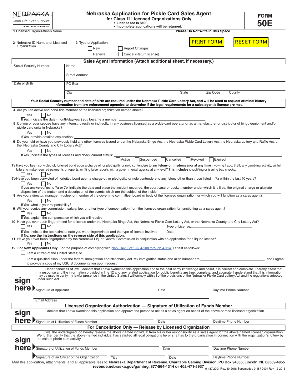 Form 50E - Fill Out, Sign Online and Download Fillable PDF, Nebraska ...