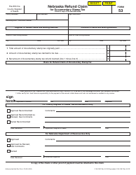 Form 53 Download Fillable PDF or Fill Online Nebraska Refund Claim for ...