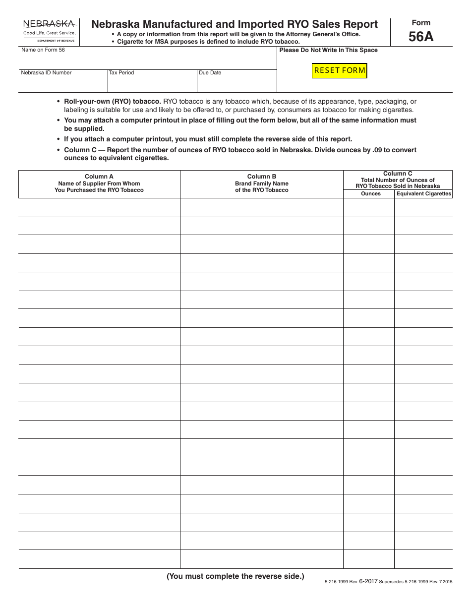 Form 56A - Fill Out, Sign Online and Download Fillable PDF, Nebraska ...