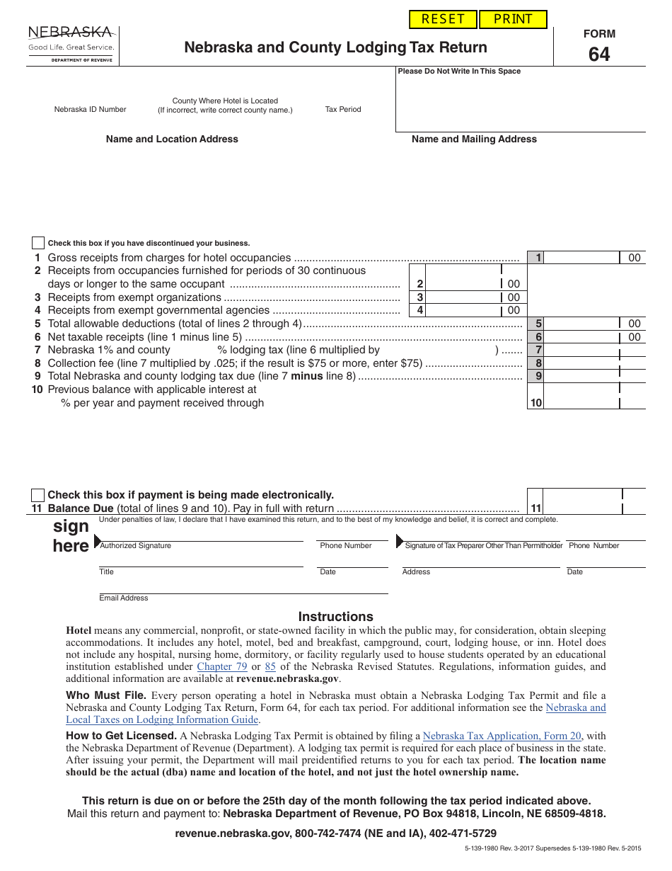 Form 64 - Fill Out, Sign Online and Download Fillable PDF, Nebraska ...