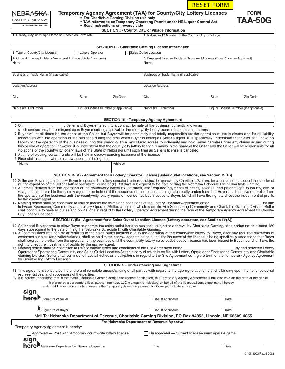 Form TAA-50G - Fill Out, Sign Online and Download Fillable PDF ...