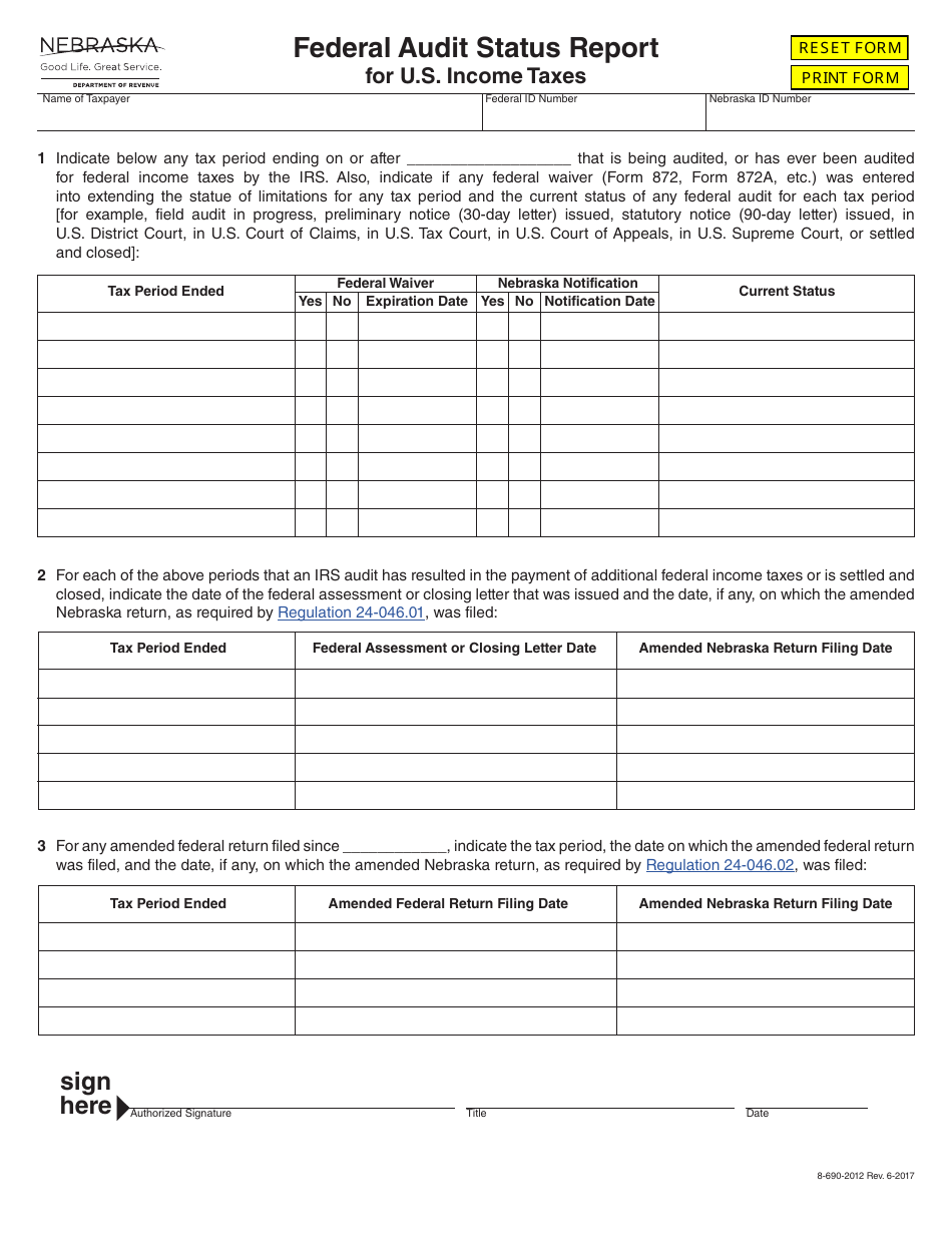 Nebraska Federal Audit Status Report for U.S. Income Taxes - Fill Out ...