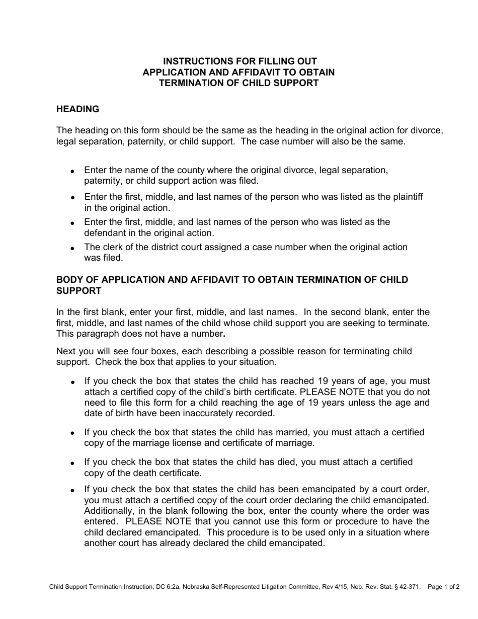 Download Instructions for Form DC6:2 Application and Affidavit for ...