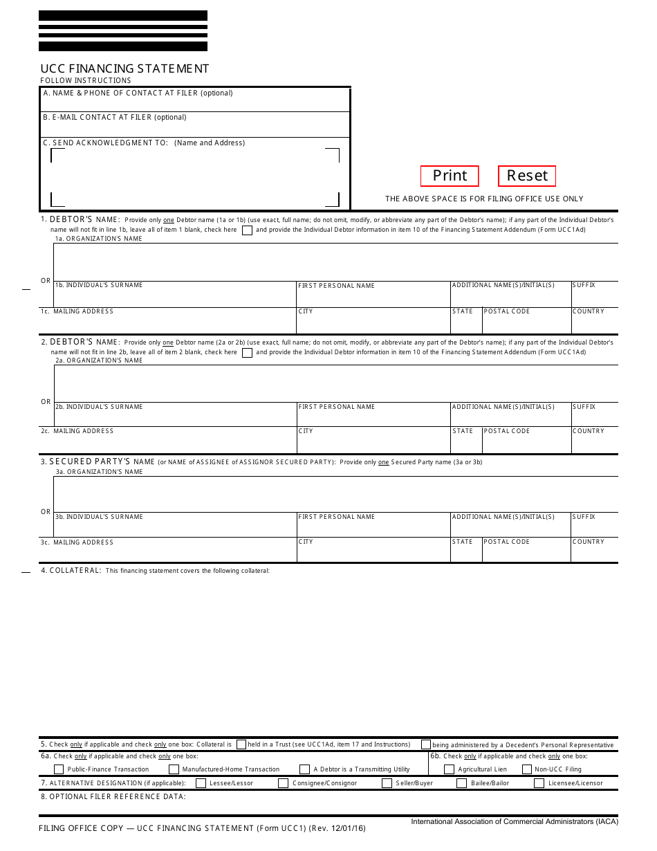 Form UCC1 Fill Out Sign Online And Download Fillable PDF 