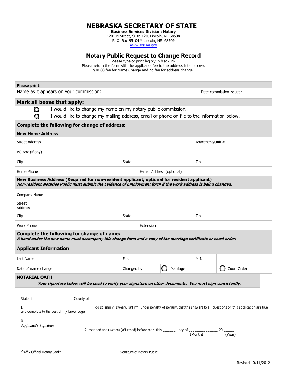 Nebraska Notary Public Request to Change Record - Fill Out, Sign Online ...