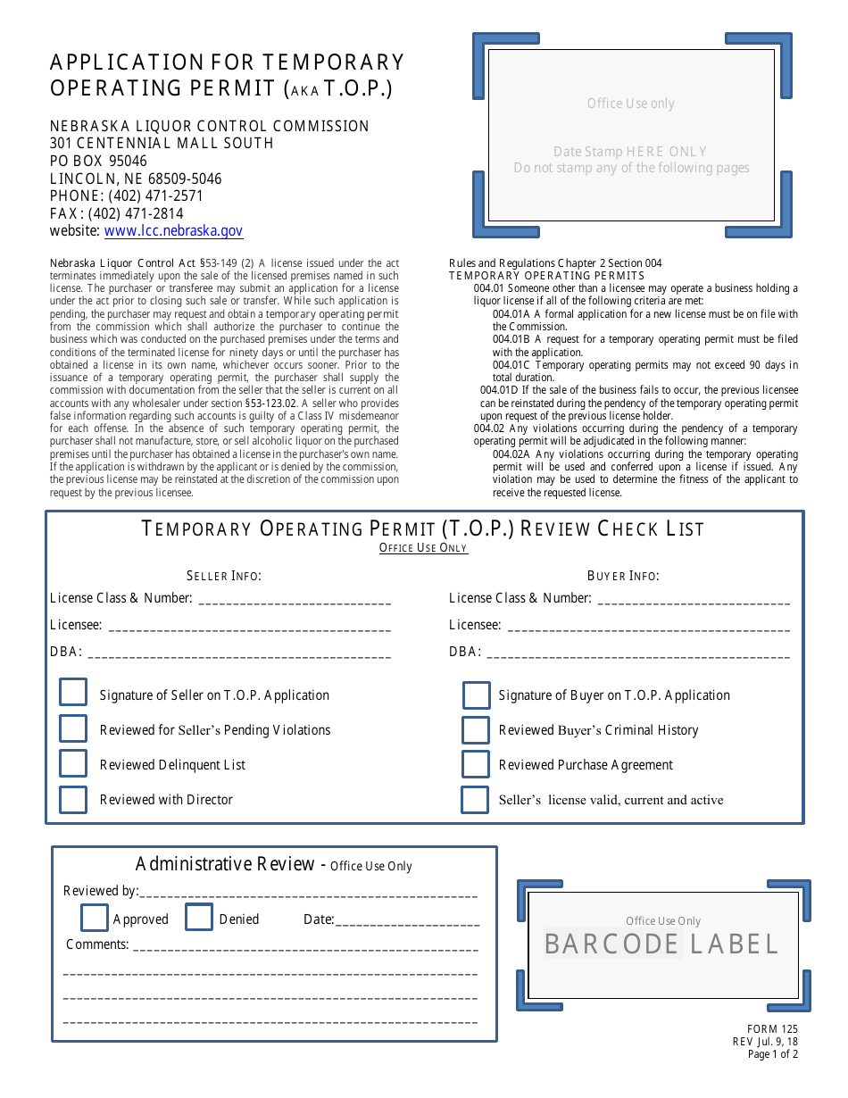 Form 125 - Fill Out, Sign Online and Download Fillable PDF, Nebraska ...