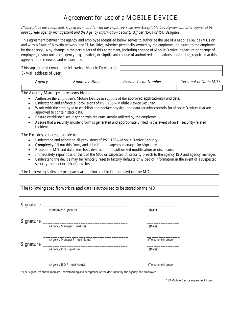 Nevada Agreement for Use of a Mobile Device - Enterprise Information ...