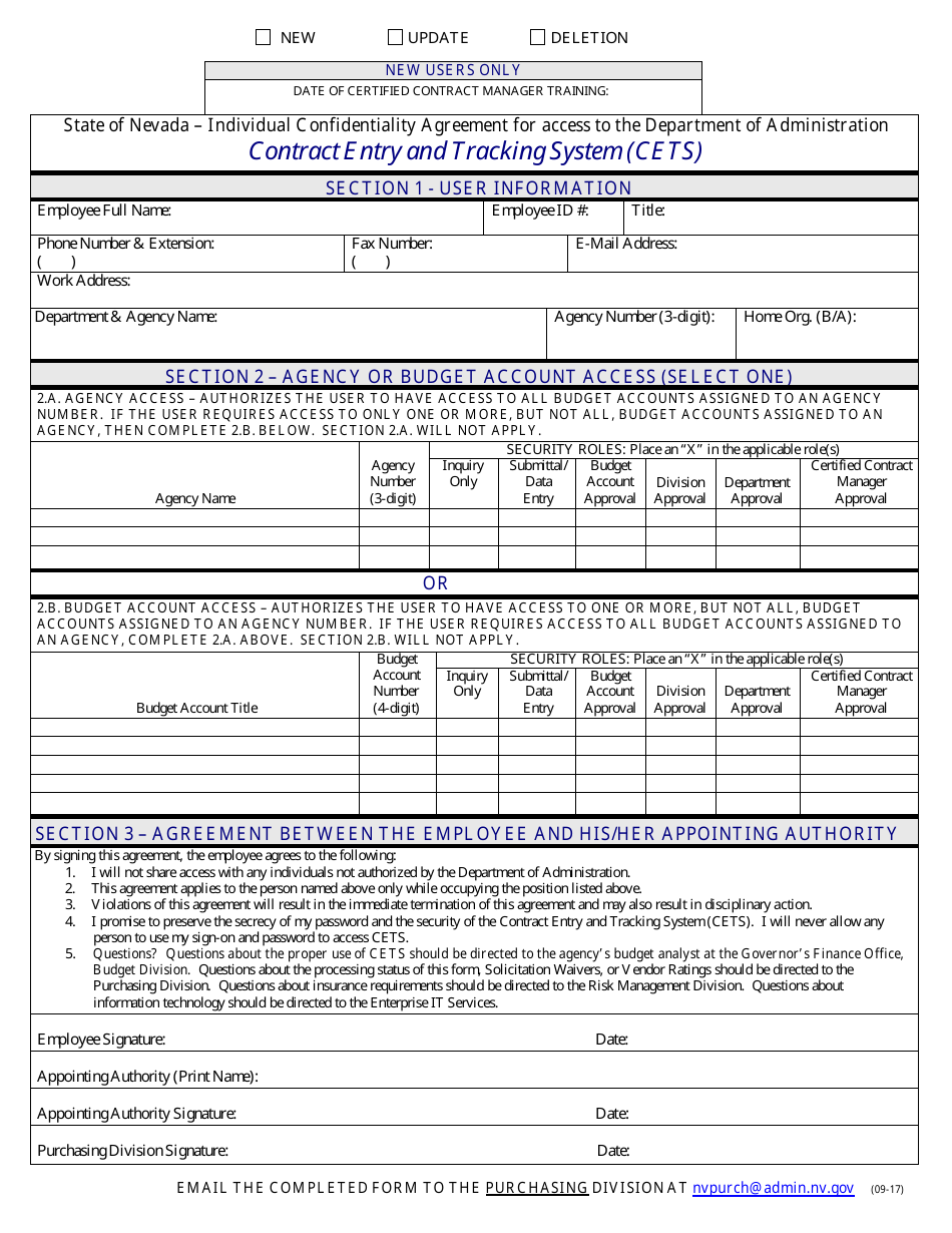 Nevada Contract Entry and Tracking System (Cets) Access Form - Fill Out ...