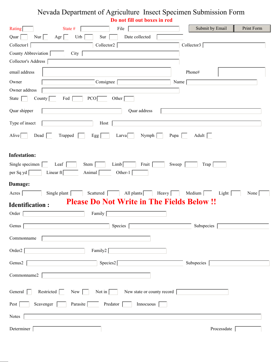 Nevada Insect Specimen Submission Form - Fill Out, Sign Online and ...