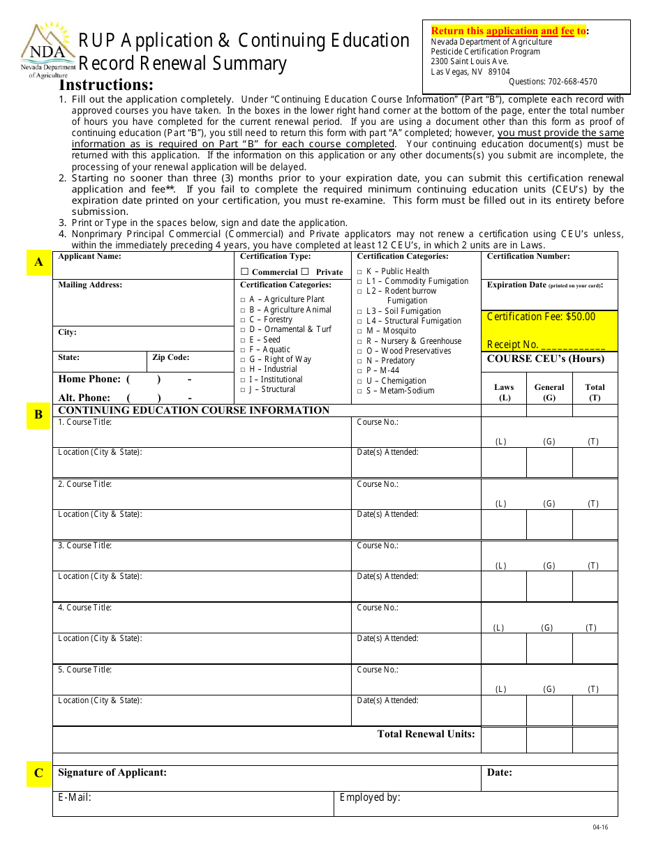 Nevada Rup Application & Continuing Education Record Renewal Summary ...