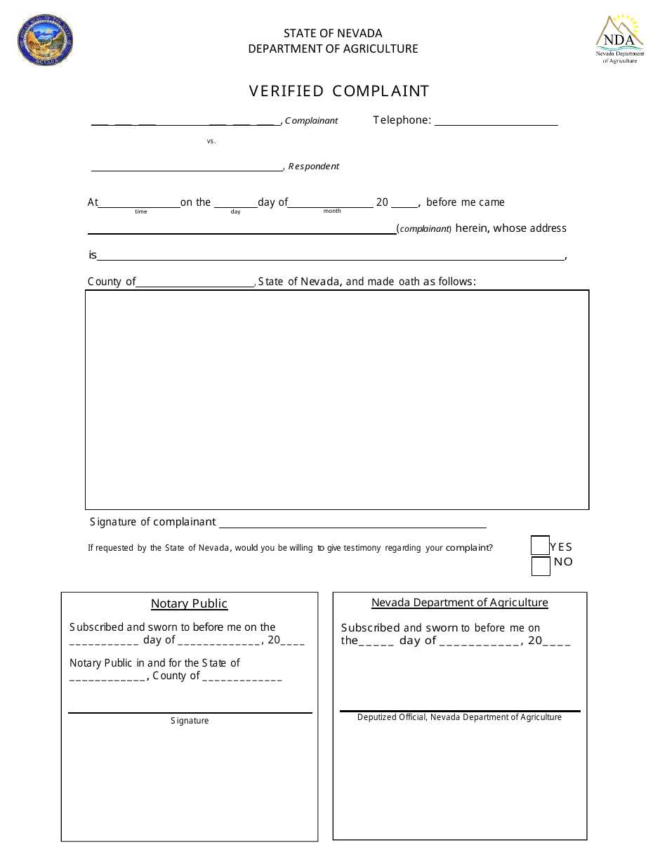 Nevada Verified Complaint - Fill Out, Sign Online and Download PDF ...