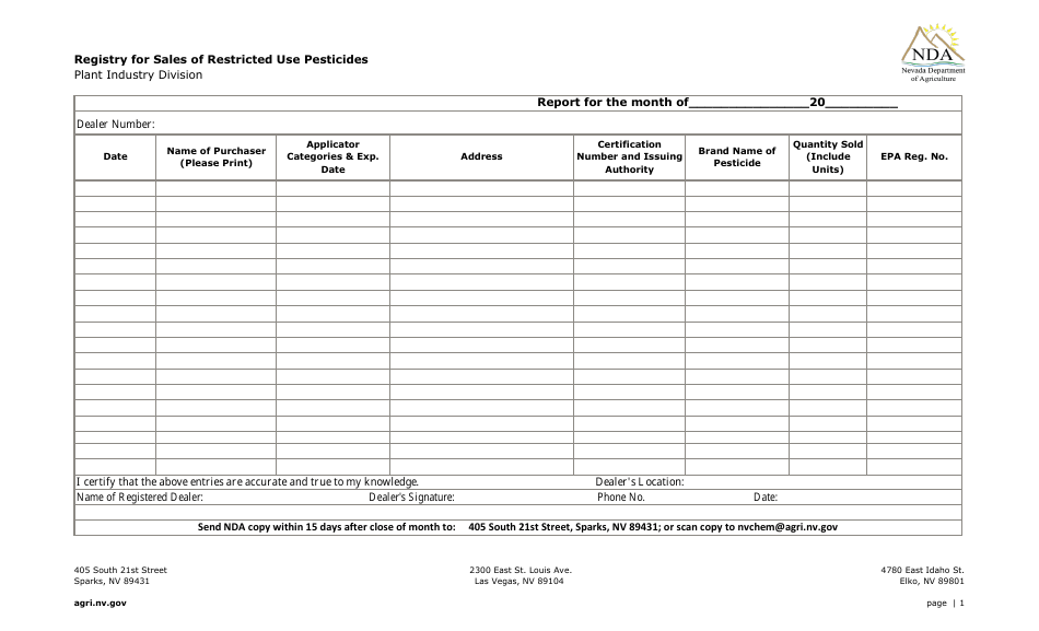 Nevada Registry for Sales of Restricted Use Pesticides - Fill Out, Sign ...