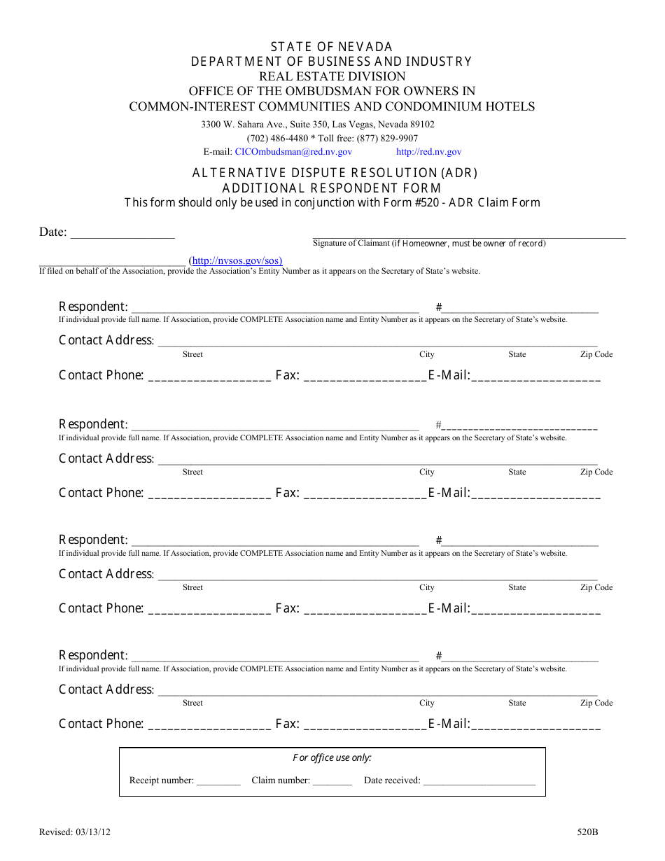 Form 520B - Fill Out, Sign Online and Download Fillable PDF, Nevada ...