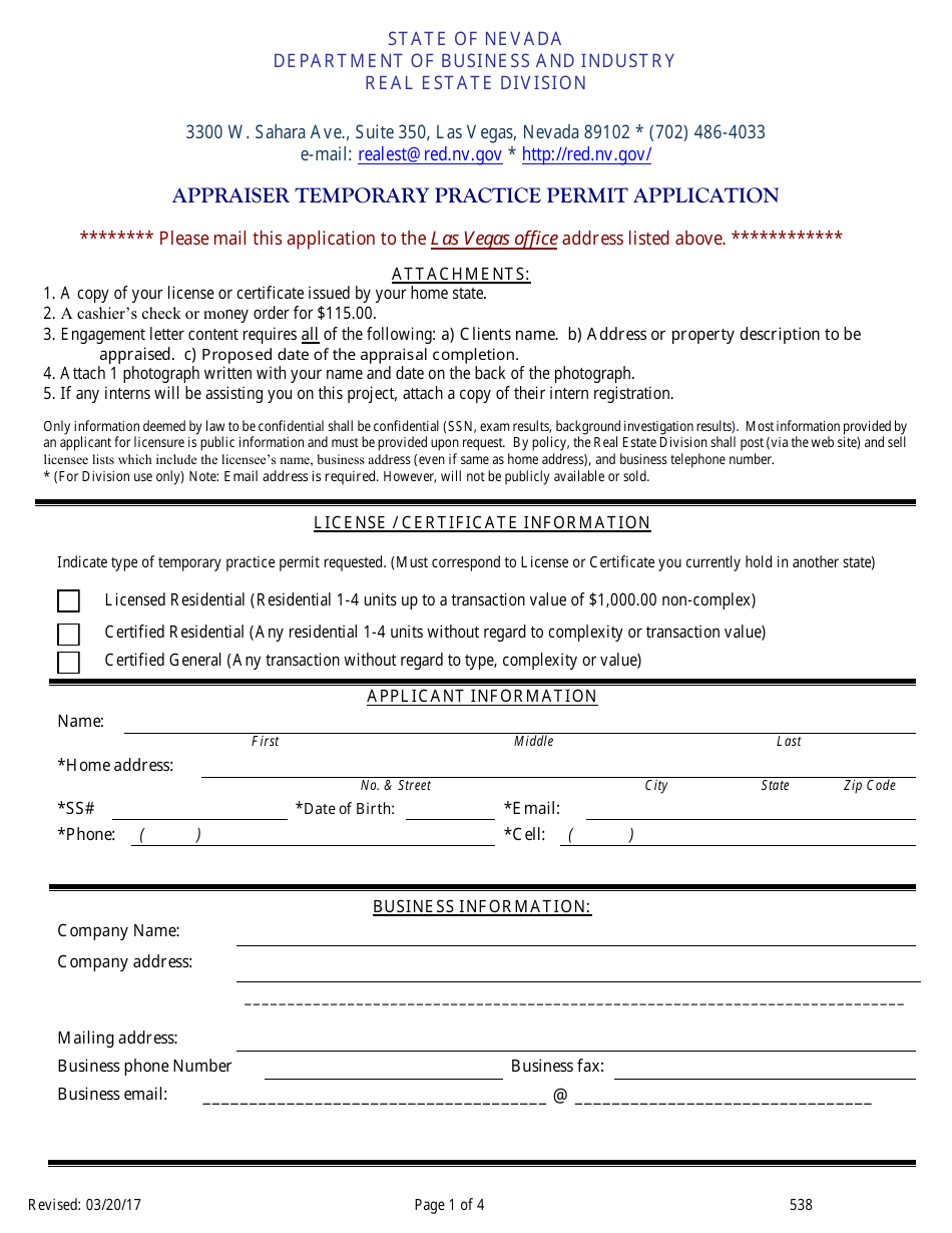 Form 538 - Fill Out, Sign Online and Download Fillable PDF, Nevada ...
