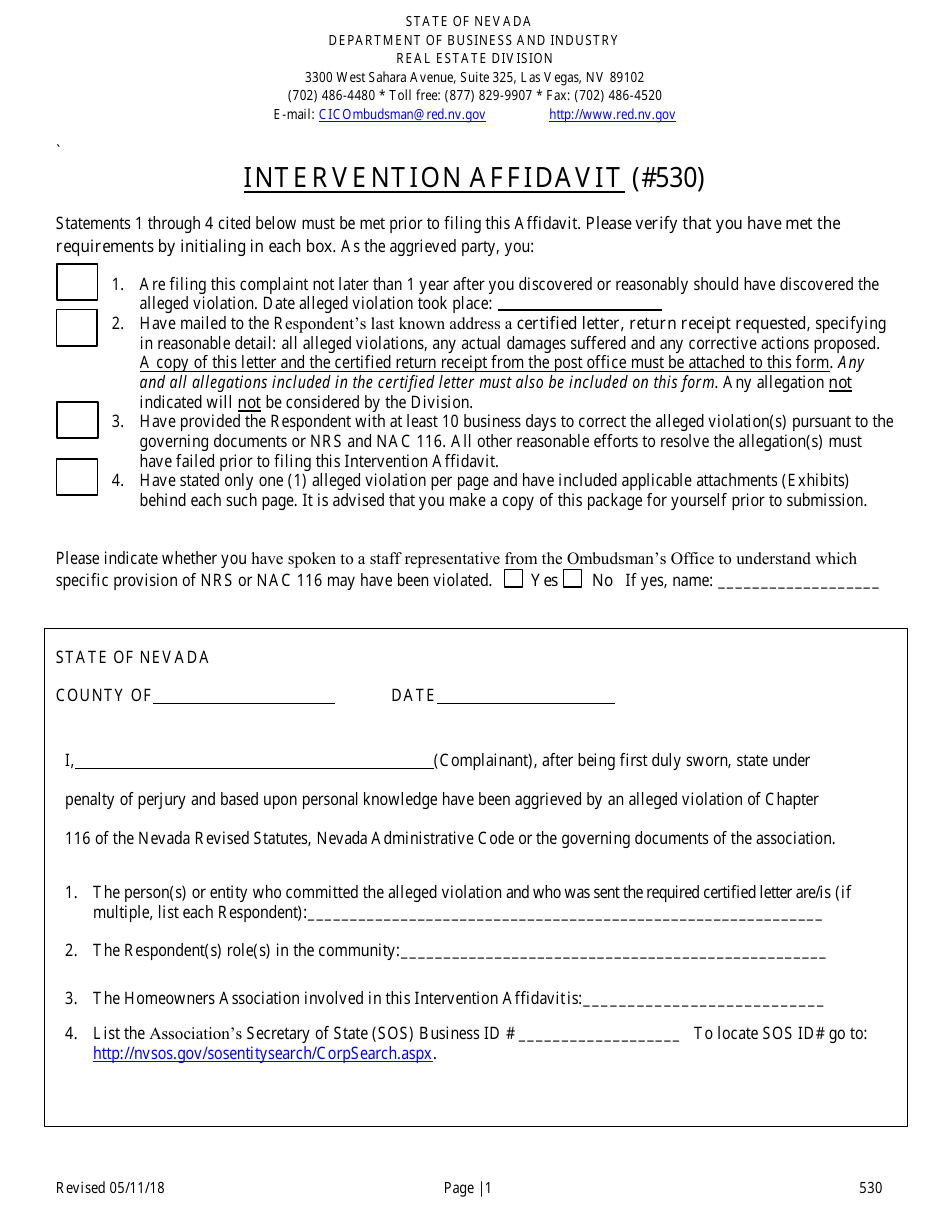 Form 530 - Fill Out, Sign Online and Download Fillable PDF, Nevada ...